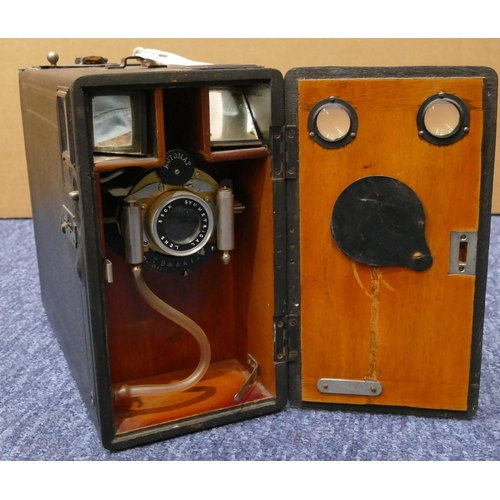 A 19th Century Fallowfield Detective black leather camera, 24cm wide ...