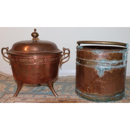 A copper and brass pot 34cm diameter, 41cm high and a copper and brass ...