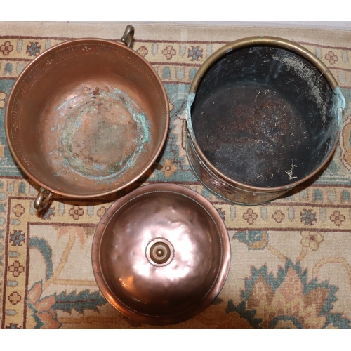 A copper and brass pot 34cm diameter, 41cm high and a copper and brass ...