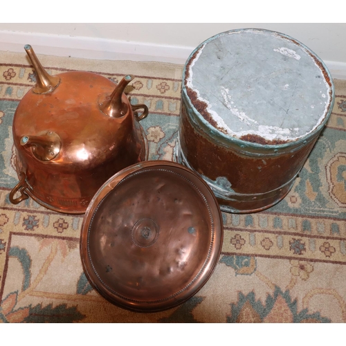 A copper and brass pot 34cm diameter, 41cm high and a copper and brass ...