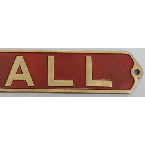 A cast iron and brass red painted railway locomotive name plate ...