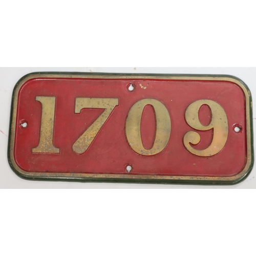 A cast iron and brass railway cab side number plate, "Engine Class T.0 ...