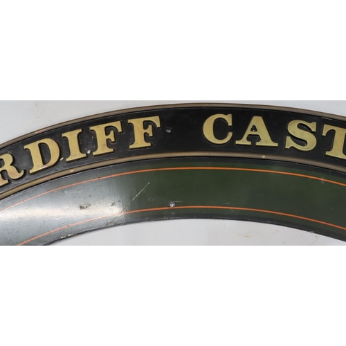 GWR arched brass and cast iron steam locomotive name plate "Cardiff ...