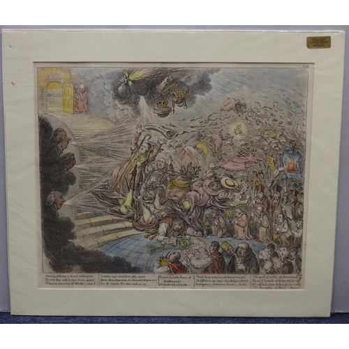 James Gillray coloured print "End of the Irish Farce of Catholic ...