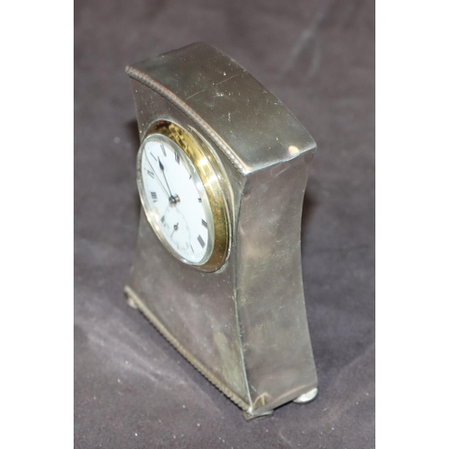 A Birmingham silver tabletop timepiece with white enamel dial (working ...