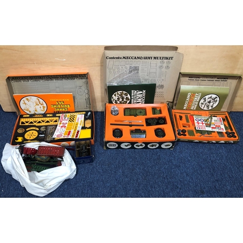 A Meccano Multikit Crane Building Set, boxed, a Meccano Army Multikit ...