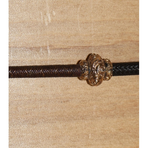 A 19th Century hair and Pinchbeck mounted whip, 79cm long