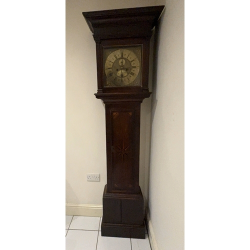 NOT HELD BY PFW. A longcase clock,216cm high, 55cm wide (wood split to ...