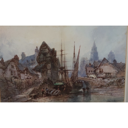Paul Marny (1820-1914), watercolour, 26cm x 40cm, "River Scene in a ...