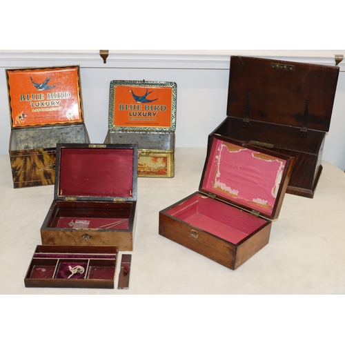 A wooden box with hinged lid, 37cm wide, 22.5cm deep, 16cm high, a ...