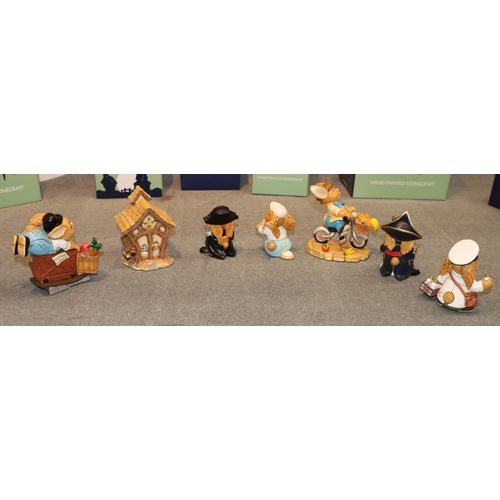 7 Pendelfin Bunnies, "Stan", "Old School House", "Napoleon", "Batty ...
