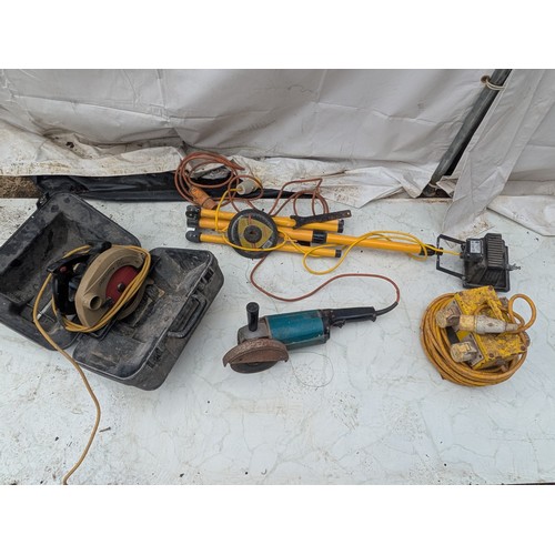 A Selection of 110 tools including a Makita 9 inch grinder, circular ...
