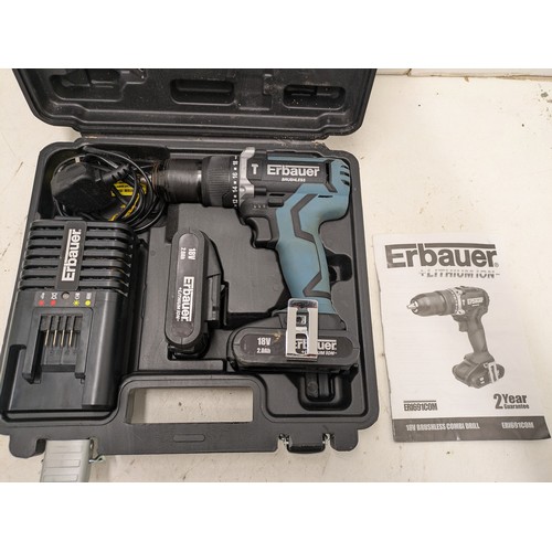 An erbauer cordless drill set with 2 batteries and charger in case ...