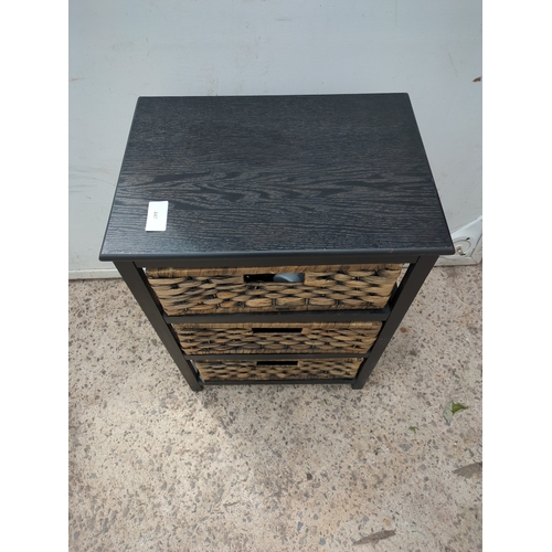 A modern 3 drawer wicker storage unit