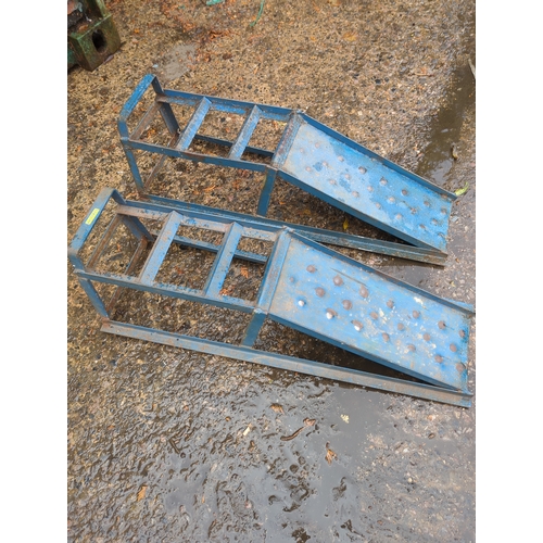 Blue Metal Car Ramps Pair