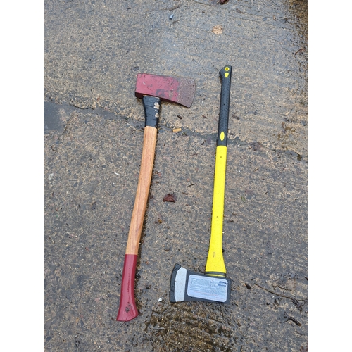 Yellow Fiberglass Handle Axe and Oak Handle Axe Set