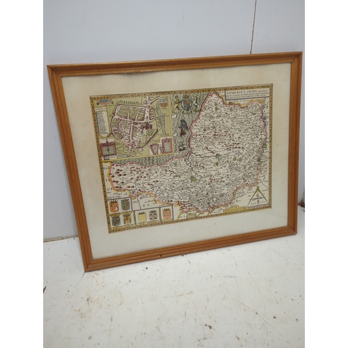 Framed Map of Somerset Shire with Oak Frame