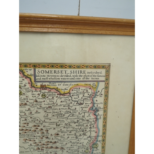 Framed Map of Somerset Shire with Oak Frame