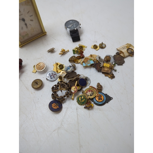 Lot of Jewellery, Badges, and Clock
