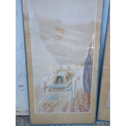 Lot of 2 original hand-colored lithograph print titled Un Match Moderne ...