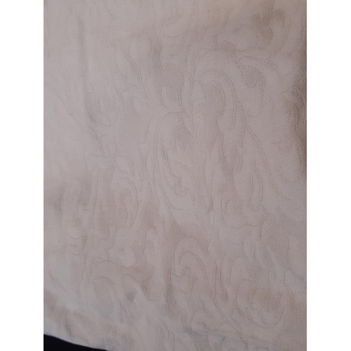 Two pairs curtains in ivory damask type fabric, lined with pencil pleat ...