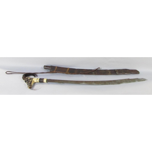 Dayak Headhunters Mandau sword from Borneo with carved and decorated ...