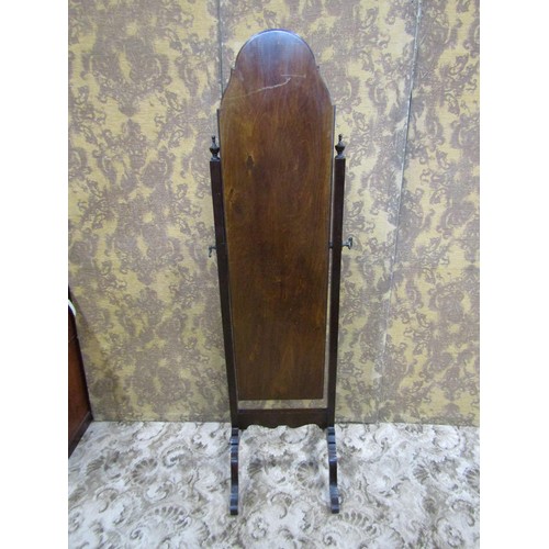 An Edwardian Queen Ann style cheval glass on swept supports, 162 cm ...