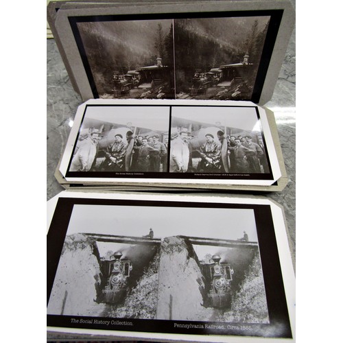 44 United States antique style stereoscopic cards, Railways, Presidents ...