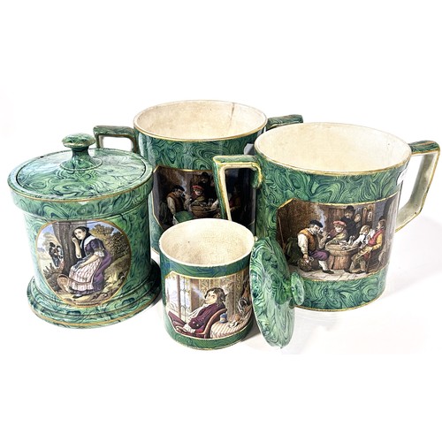 A collection of 19th century Prattware, all with malachite borders ...