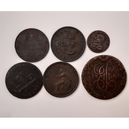 Collection of 17th century and other bronze coins and trading tokens to ...