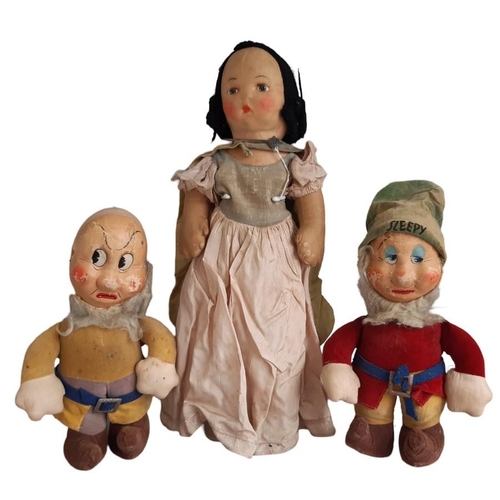 Circa 1938 Snow White doll with 2 dwarves Grumpy (no hat) and Sleepy ...