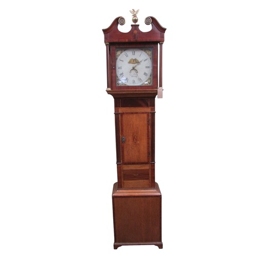 A Georgian oak and walnut longcase clock, the hood enclosing a square ...
