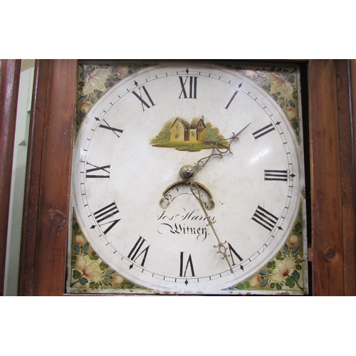 A Georgian oak and walnut longcase clock, the hood enclosing a square ...