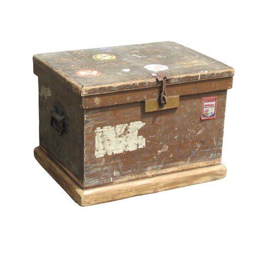A small vintage stained pine box with hinged lid and exposed dovetail ...