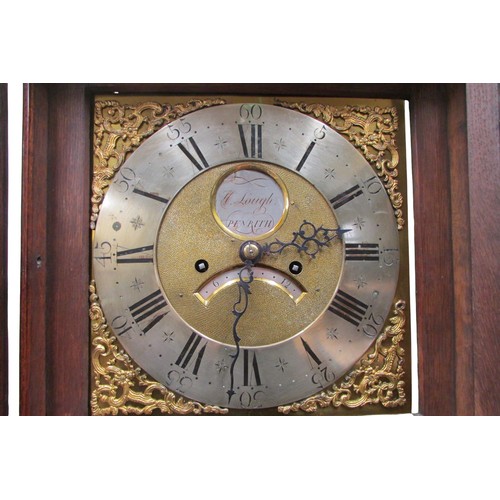 An 18th century oak longcase clock, enclosing a square brass dial with ...