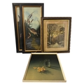 Five framed 20th century works to include: Two paintings on glass of ...