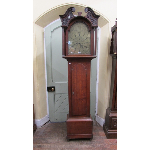 A Georgian oak longcase clock - the hood with swan neck pediment ...