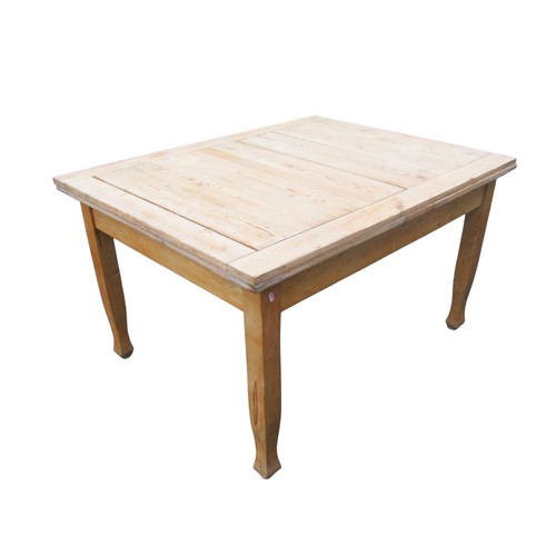 A stripped pine draw leaf kitchen table on square cut supports, 80cm ...