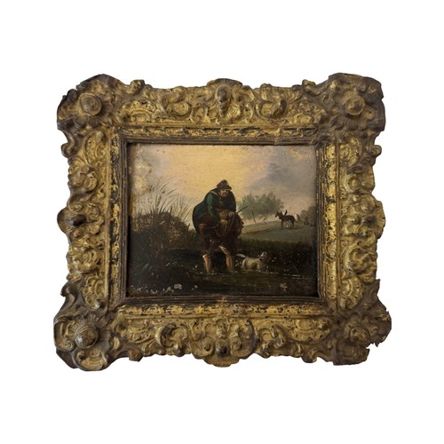 Naive School, 19th Century - two huntsmen wading through a stream, one ...