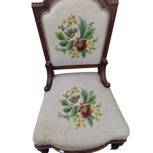 A Victorian drawing room chair, with floral tapestry upholstered seat ...