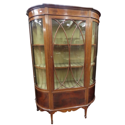 An inlaid Edwardian mahogany breakfront display cabinet with string and ...