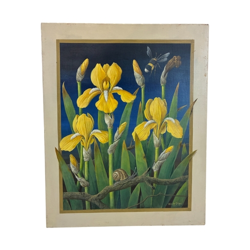 Edwin Cripps (1949) - Yellow Irises and Insects (2020), acrylic on ...