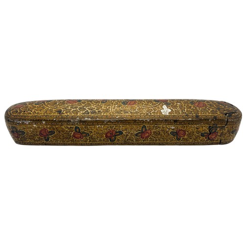 An old painted and lacquered Kashmiri sliding pen box, 26 x 5.5 cm