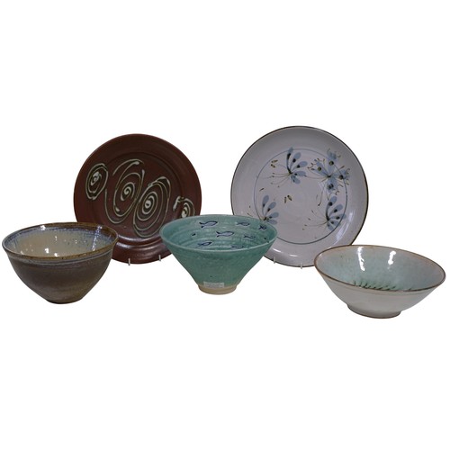 A collection of various studio pottery including a Perry Marsh pottery ...