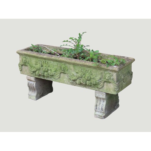 A set/run of four weathered cast composition stone rectangular planters ...