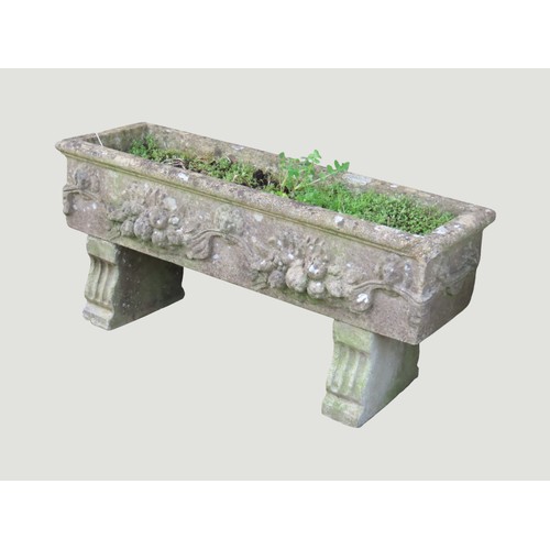 A set/run of four weathered cast composition stone rectangular planters ...