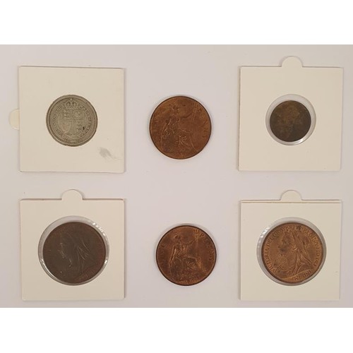 GB - Victoria Coinage - 1887 Shilling; 1867 Farthing; 1897 Penny x 2 ...
