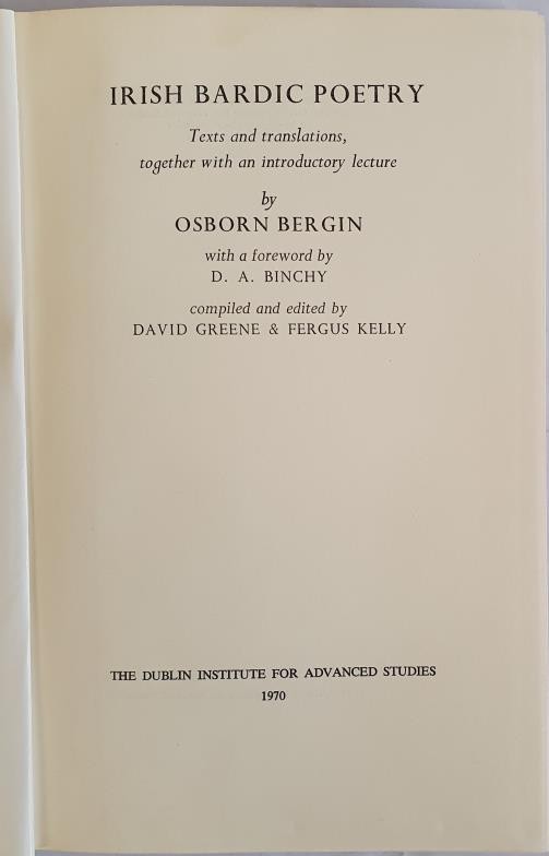 "Irish Bardic Poetry", Texts and translations together with an ...
