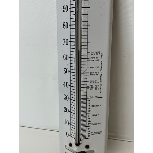 Negretti and Zambria enamelled hanging thermometer. 18 inches long ...