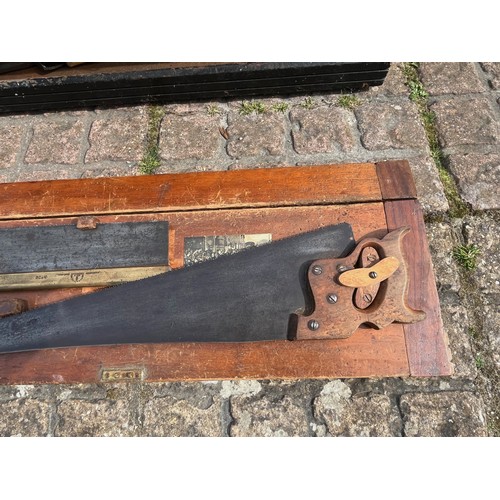 Tools, an unusual drop front tool box with planes chisels and saws ...